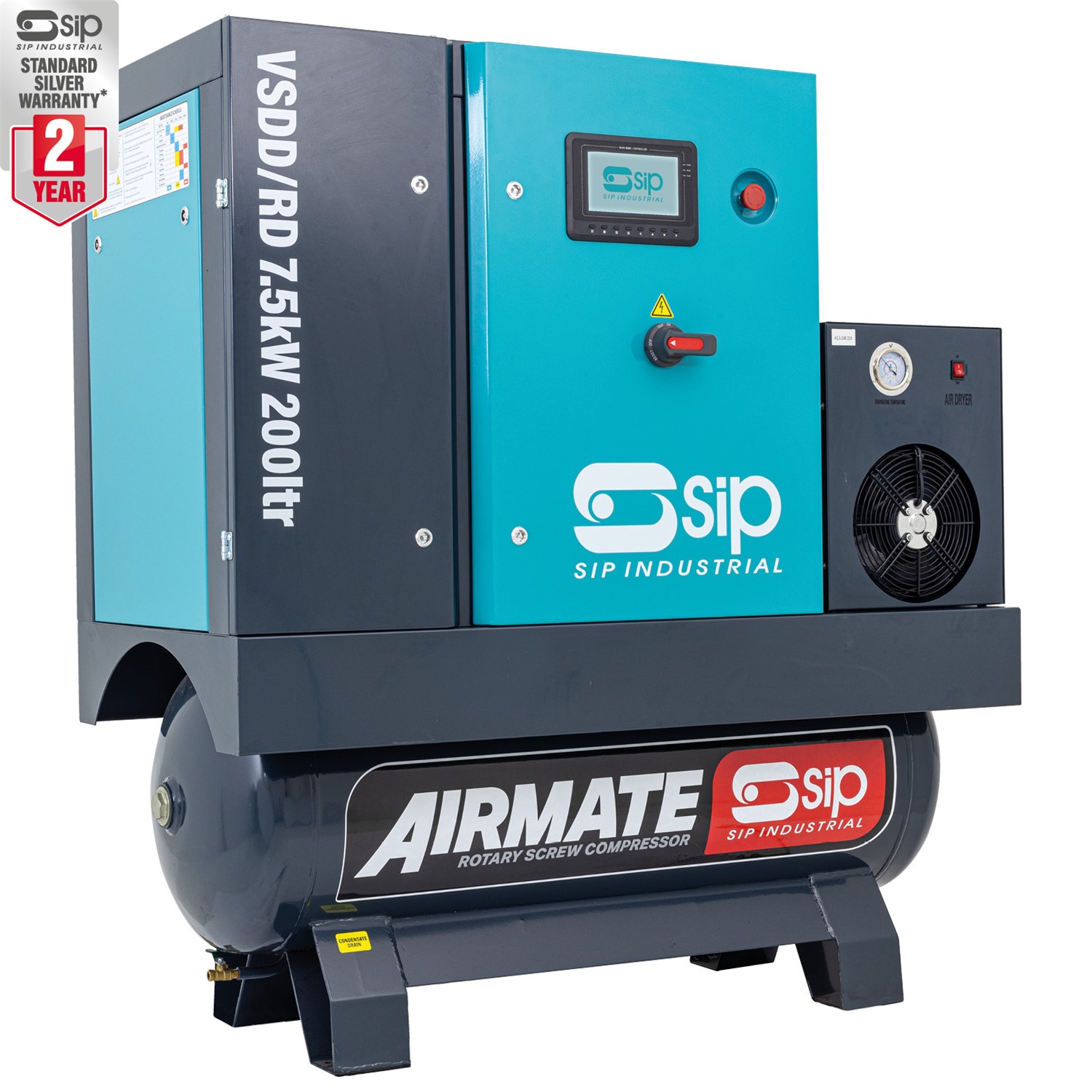 SIP VSDD/RD 7.5kW 8bar 200ltr Screw Compressor - SIP Industrial ...